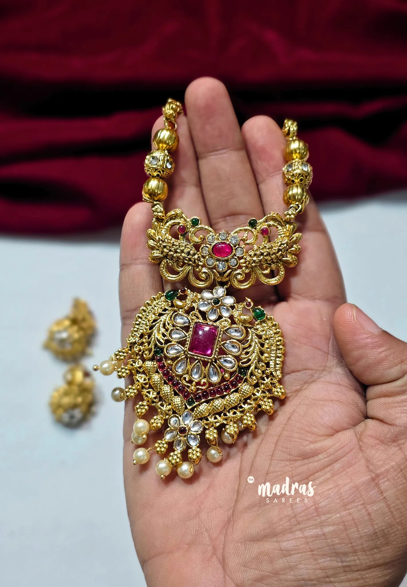 Aimpon Traditional South Indian Temple Necklace Set for Women & Girls ...