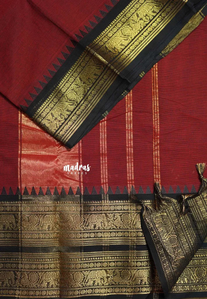 Reddish Maroon - Karthigai silk cotton plain body annam yanai double b ...