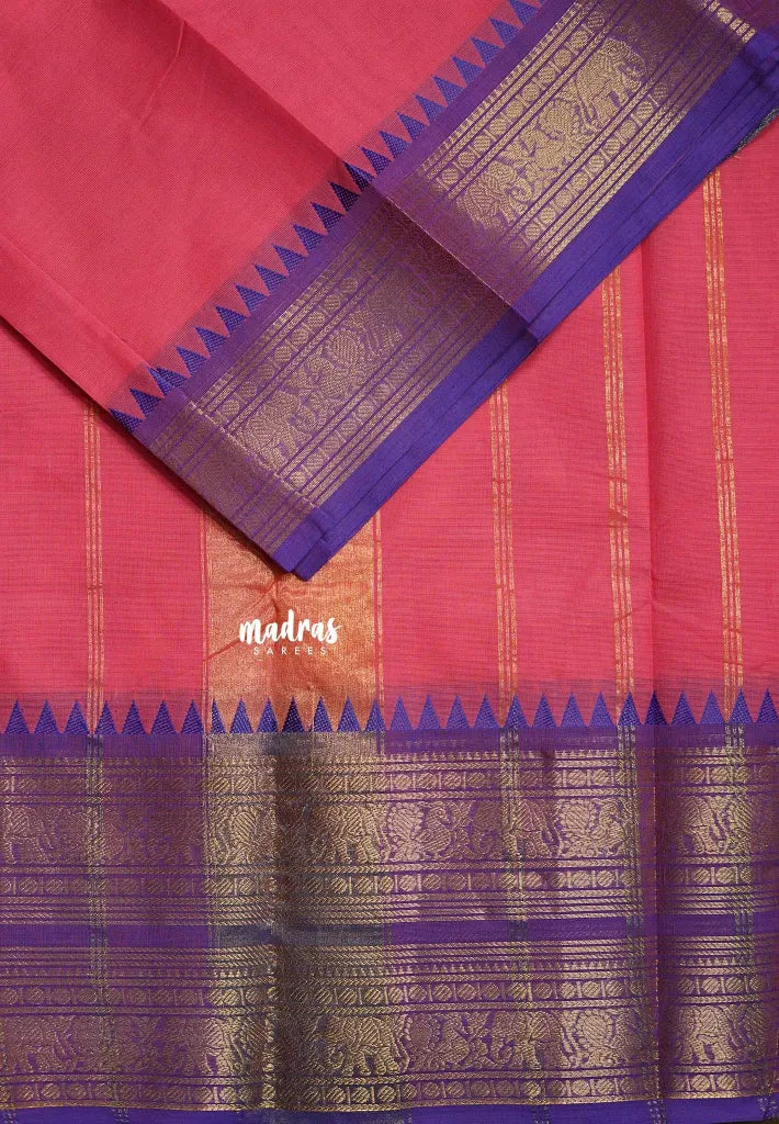 Rose Blush Pink - Karthigai silk cotton plain body annam yanai double ...