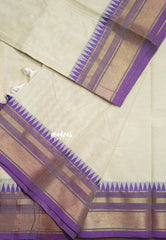 Ivory Beige - Karthigai silk cotton plain body with small temple and z ...