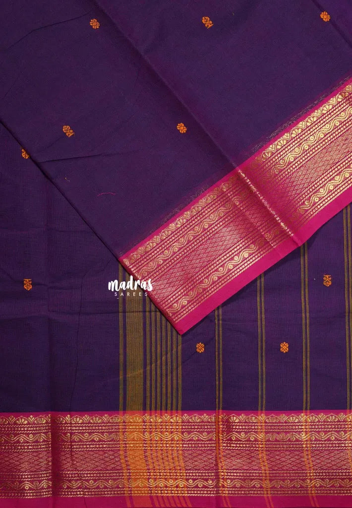 Jamun Purple - Karthigai silk cotton small neli Border with Buttas - B ...