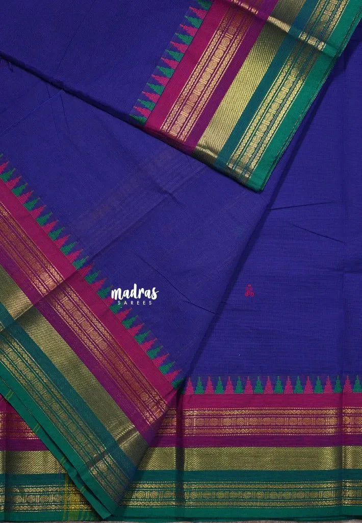 MS Amma Blue - Karthigai silk cotton multicolor rudraksham border with ...