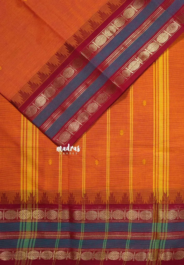 Orange - Karthigai silk cotton multi Rudraksham with Temple Boder with ...