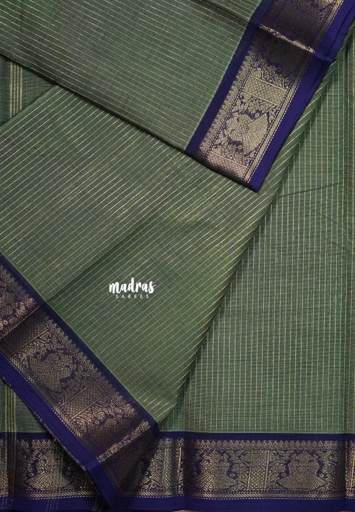 Greyish Green - Karthigai Silk Cotton saree with Stripes Weaving - Bes ...