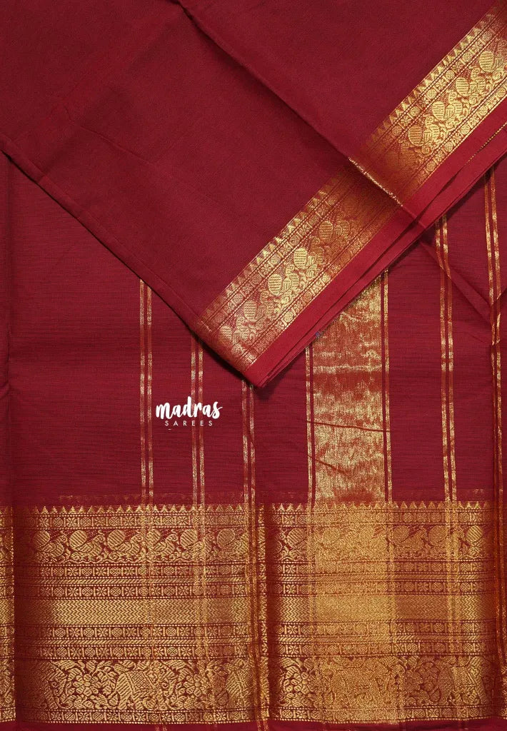 Majestic Maroon - Karthigai silk cotton plain body traditional big bor ...