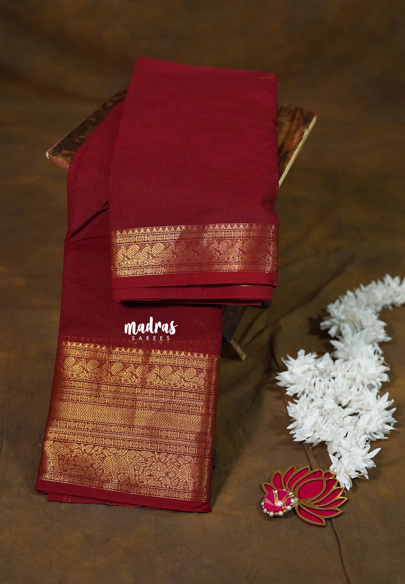 Majestic Maroon - Karthigai silk cotton plain body traditional big bor ...