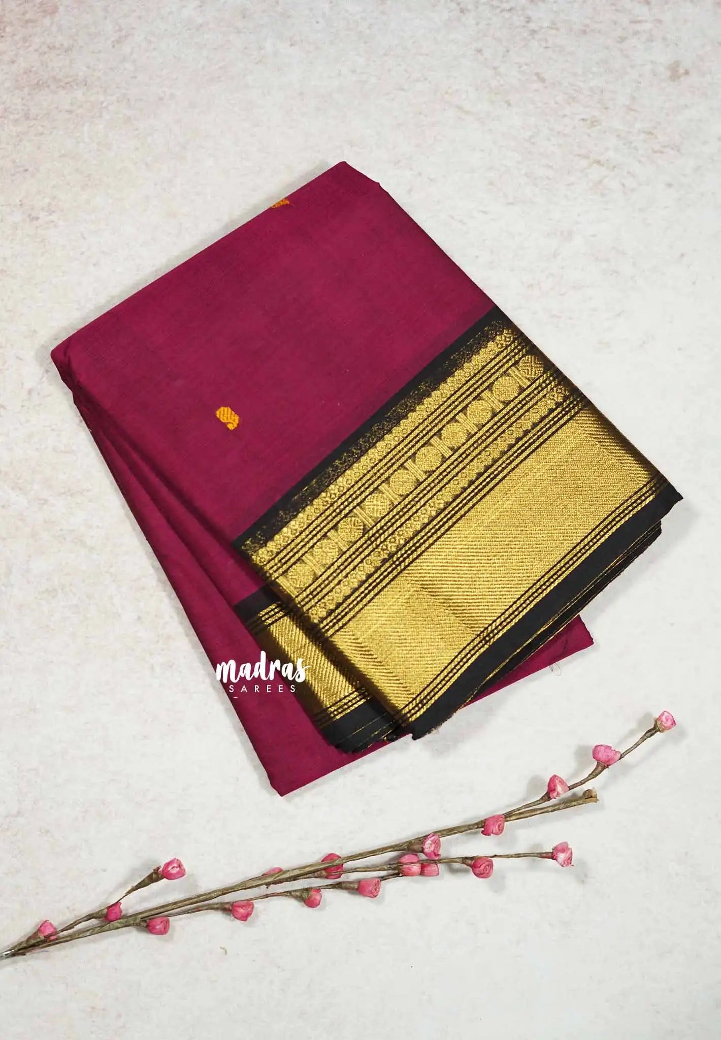 Magenta Pink - Karthigai silk cotton small Bavanji border with buttas ...
