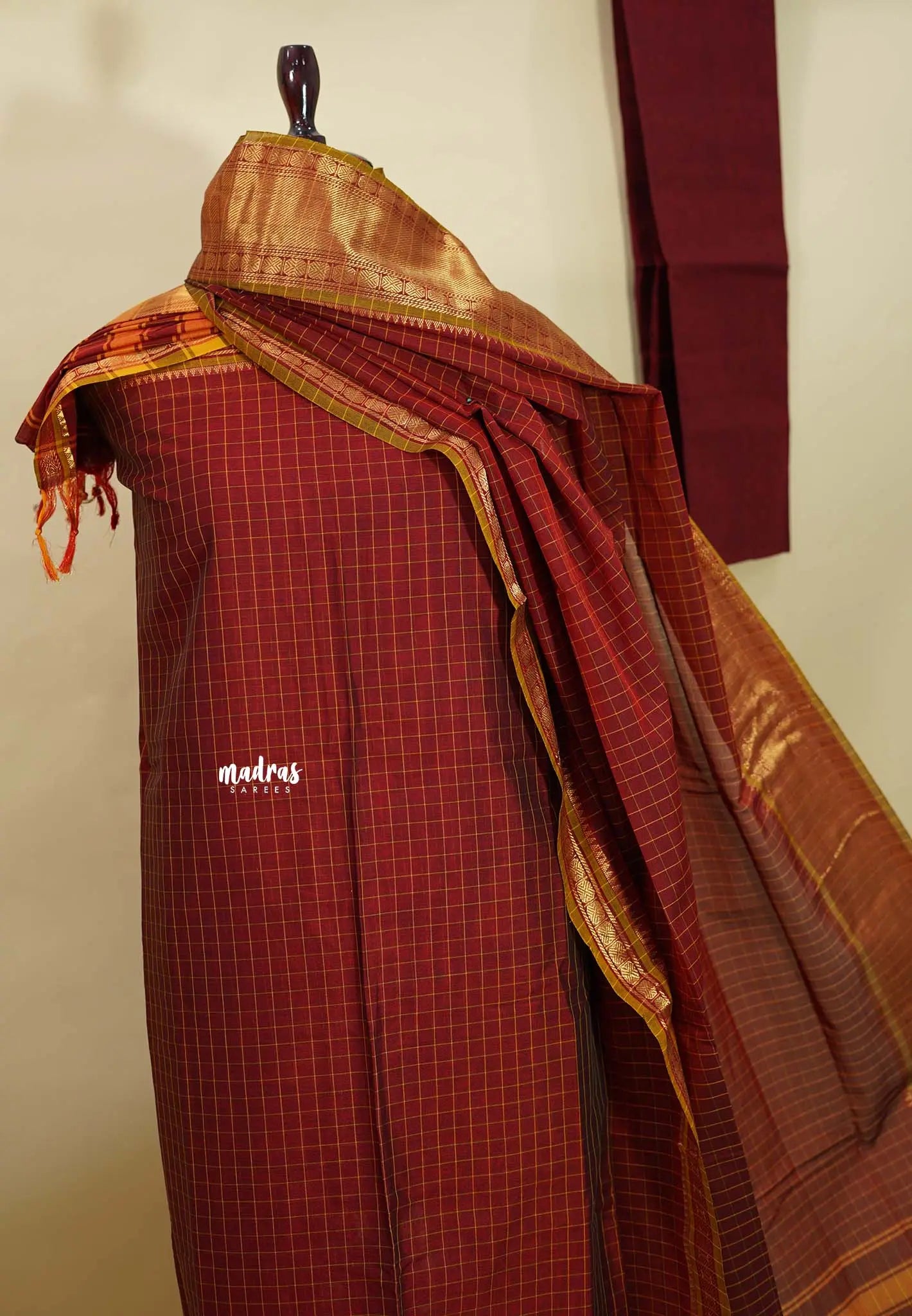 Amitha – Divine Maroon Narayanpet Silk Cotton Salwar Suit with Zari Bo ...