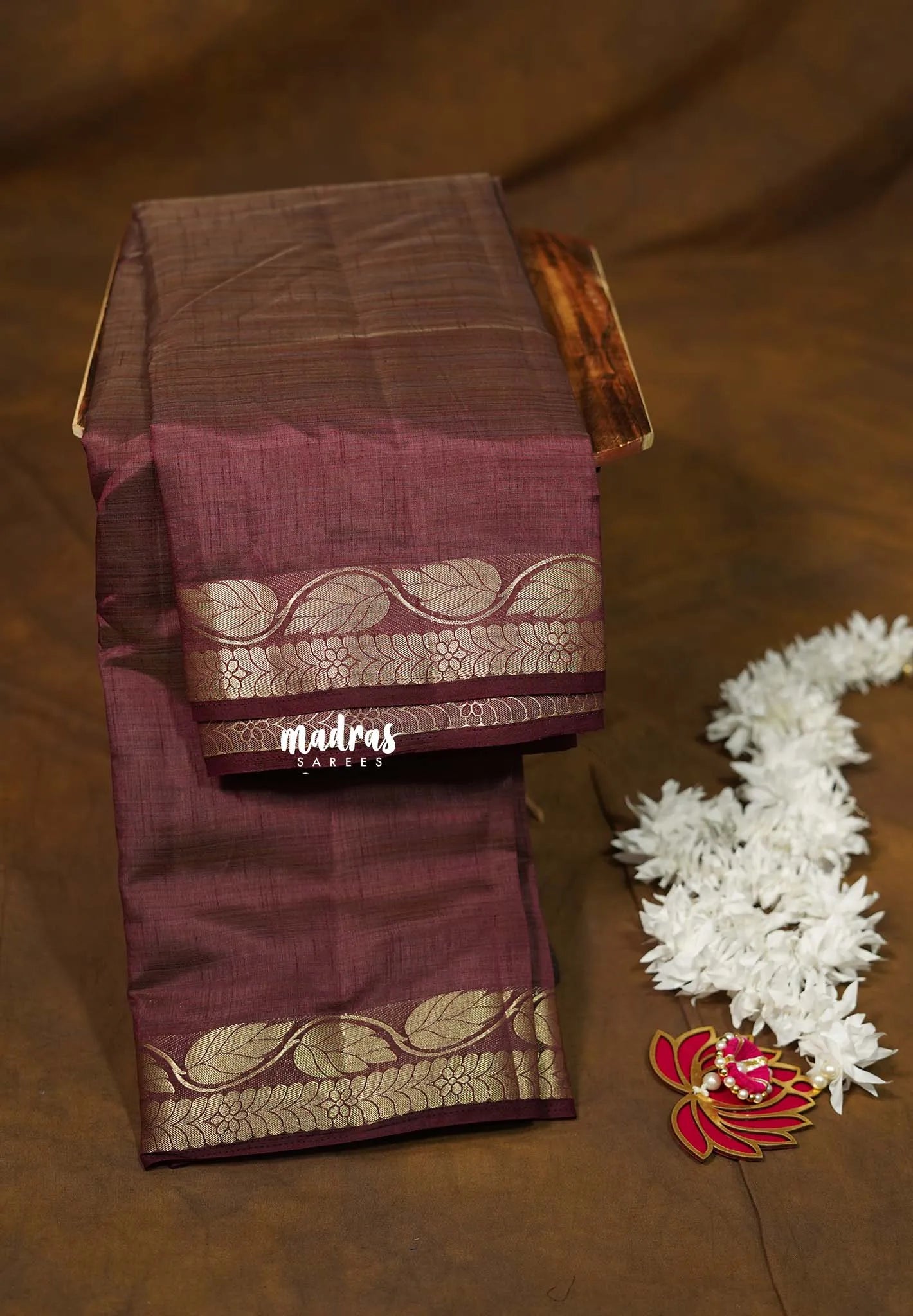 Dual Shade Brown - Raaga - Lightweight Semi tussar saree wtih leaf bor ...