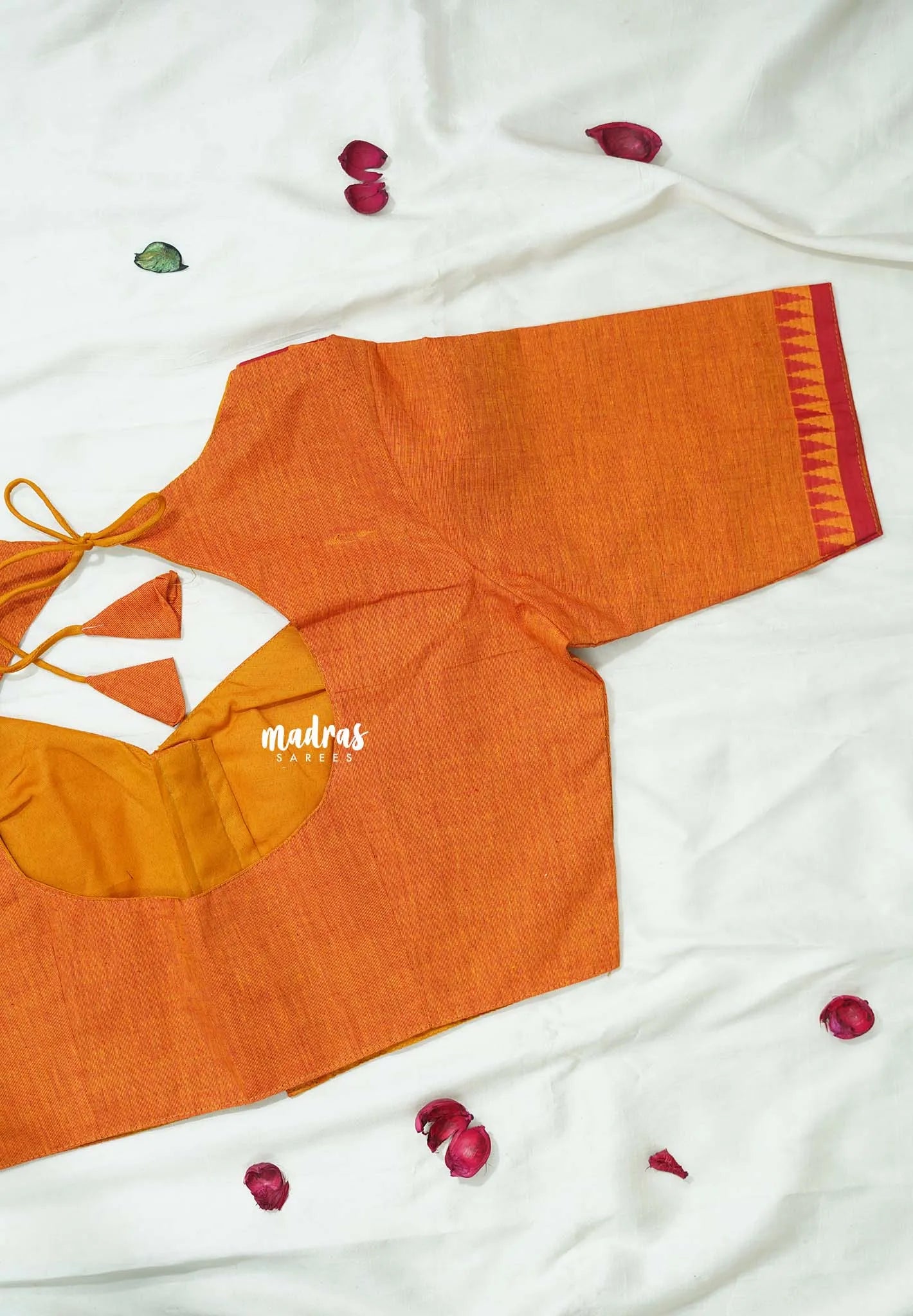 Orange - Customised Mangalgiri Cotton Ready Made Blouse – Madras Sarees
