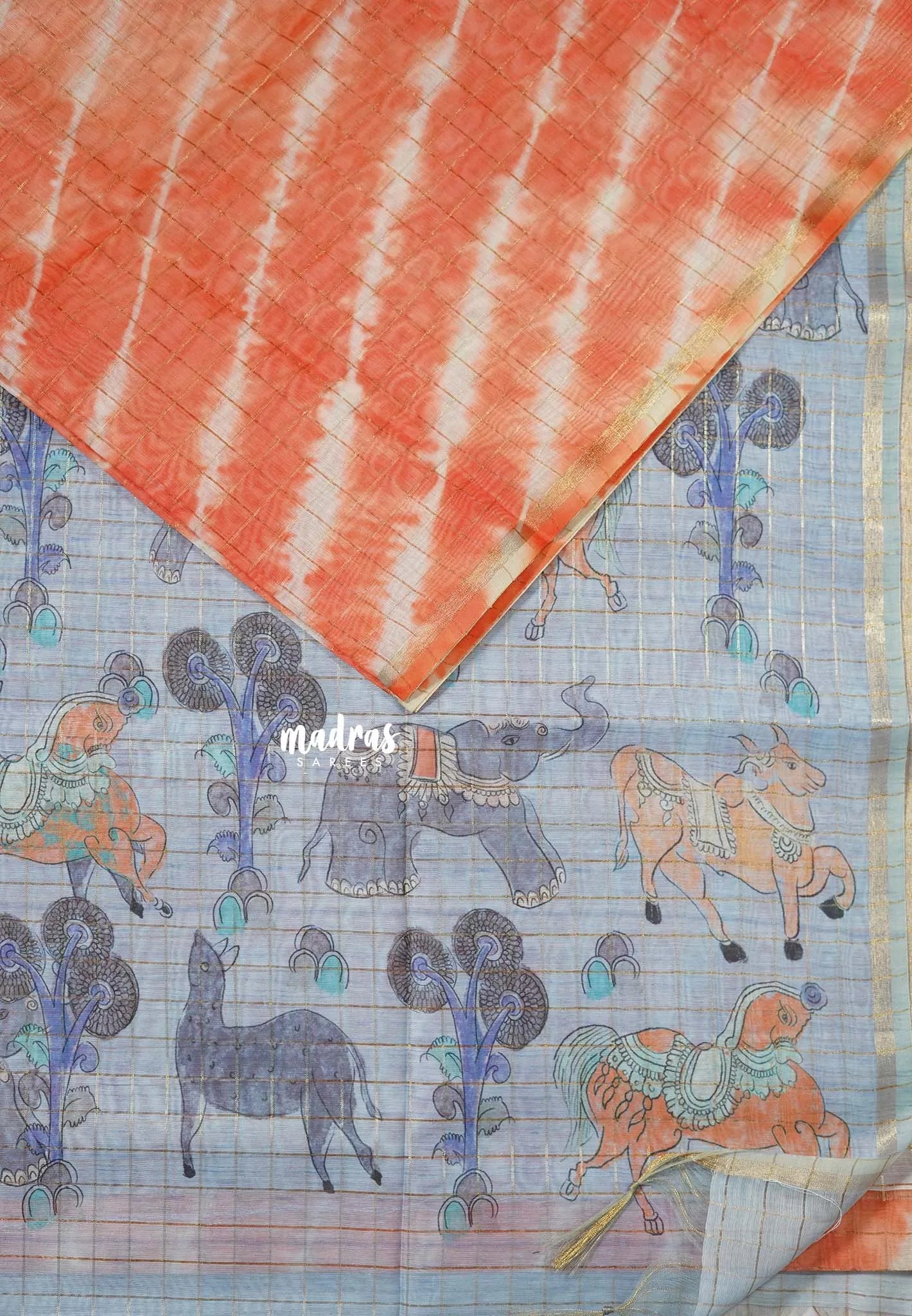 Sunset Orange - Isha - Chanderi cotton with tie and dye print and kala ...