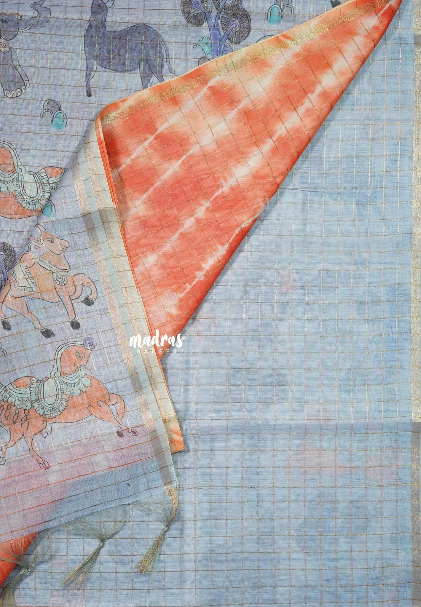 Sunset Orange - Isha - Chanderi cotton with tie and dye print and kala ...