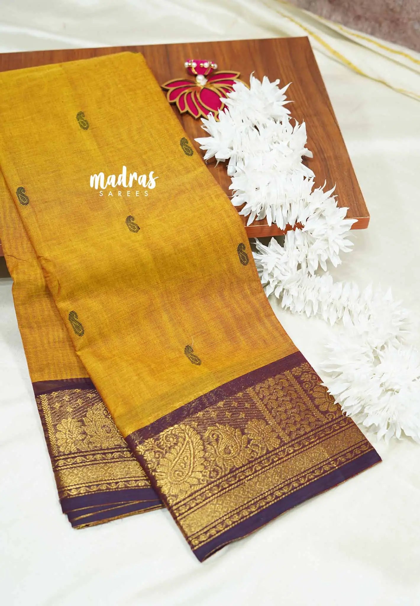 Honey Mustard yellow - Karthigai silk cotton getti zari with mango bor ...