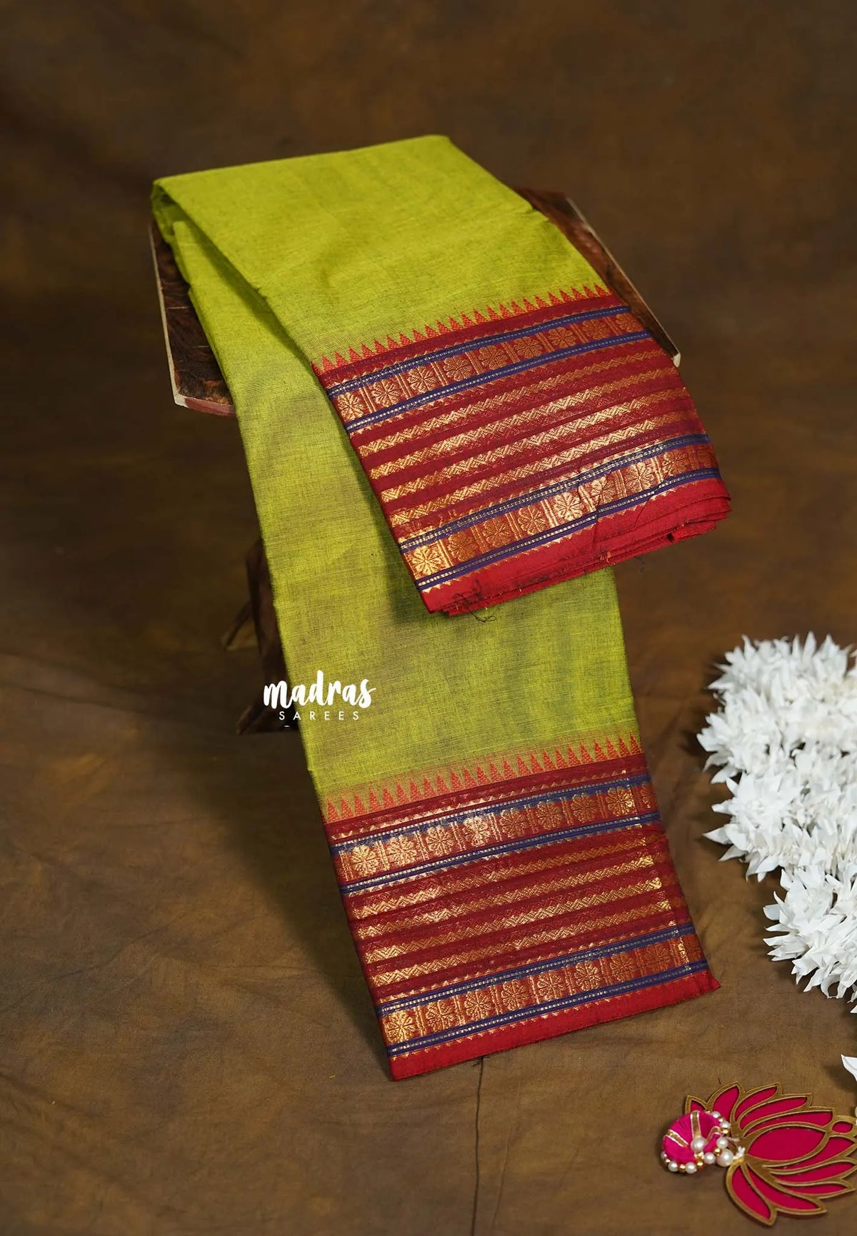 Pretty Parrot Green - Karthigai silk cotton plain body multi line and ...