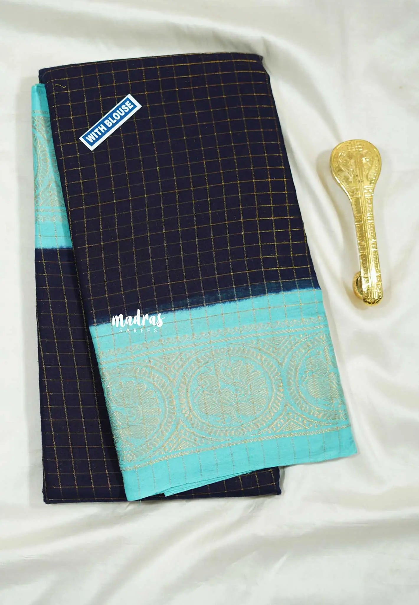 Navy with tealblue - Margazhi Sungudi checks Tradiotional border with ...