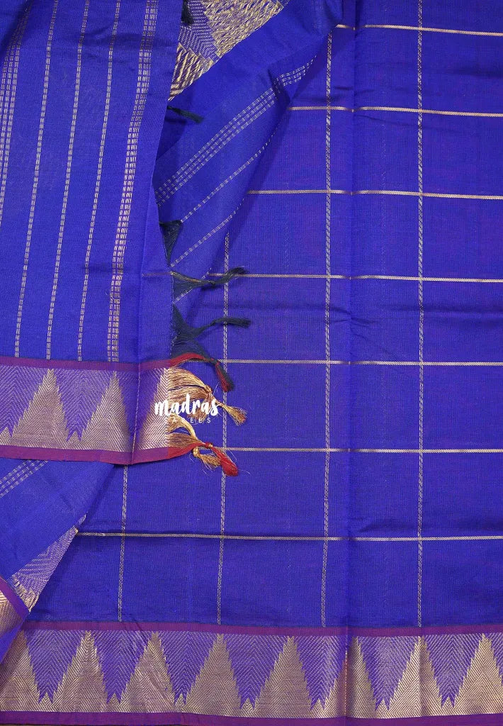 Majestic Maroon - Mookuthi Amman Silk Cotton Checks with Mayil Gopuram ...