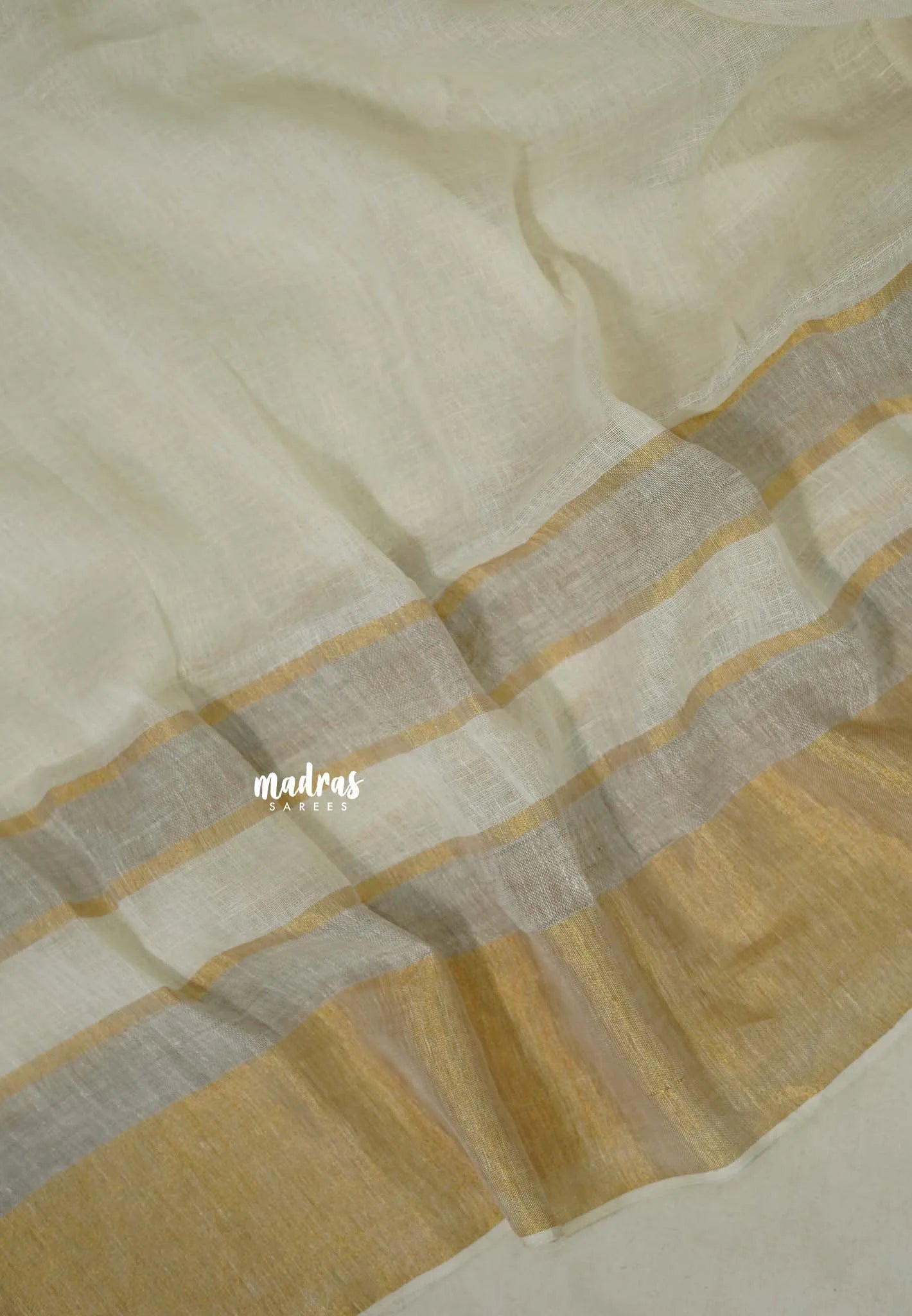 (PRE-BOOKING) Ivory white - Thoolika - Organic linen hand woven with g ...