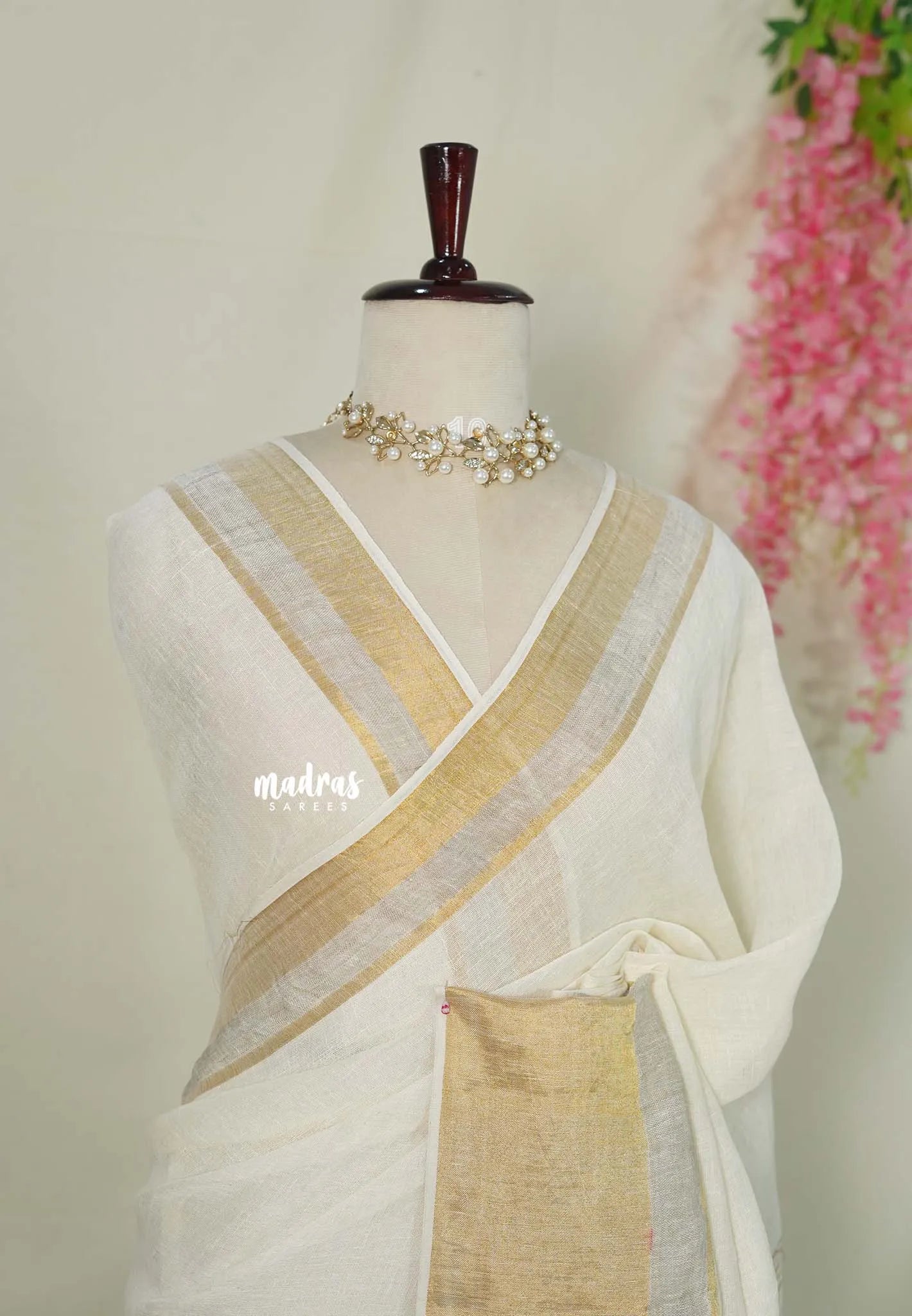 (PRE-BOOKING) Ivory white - Thoolika - Organic linen hand woven with g ...