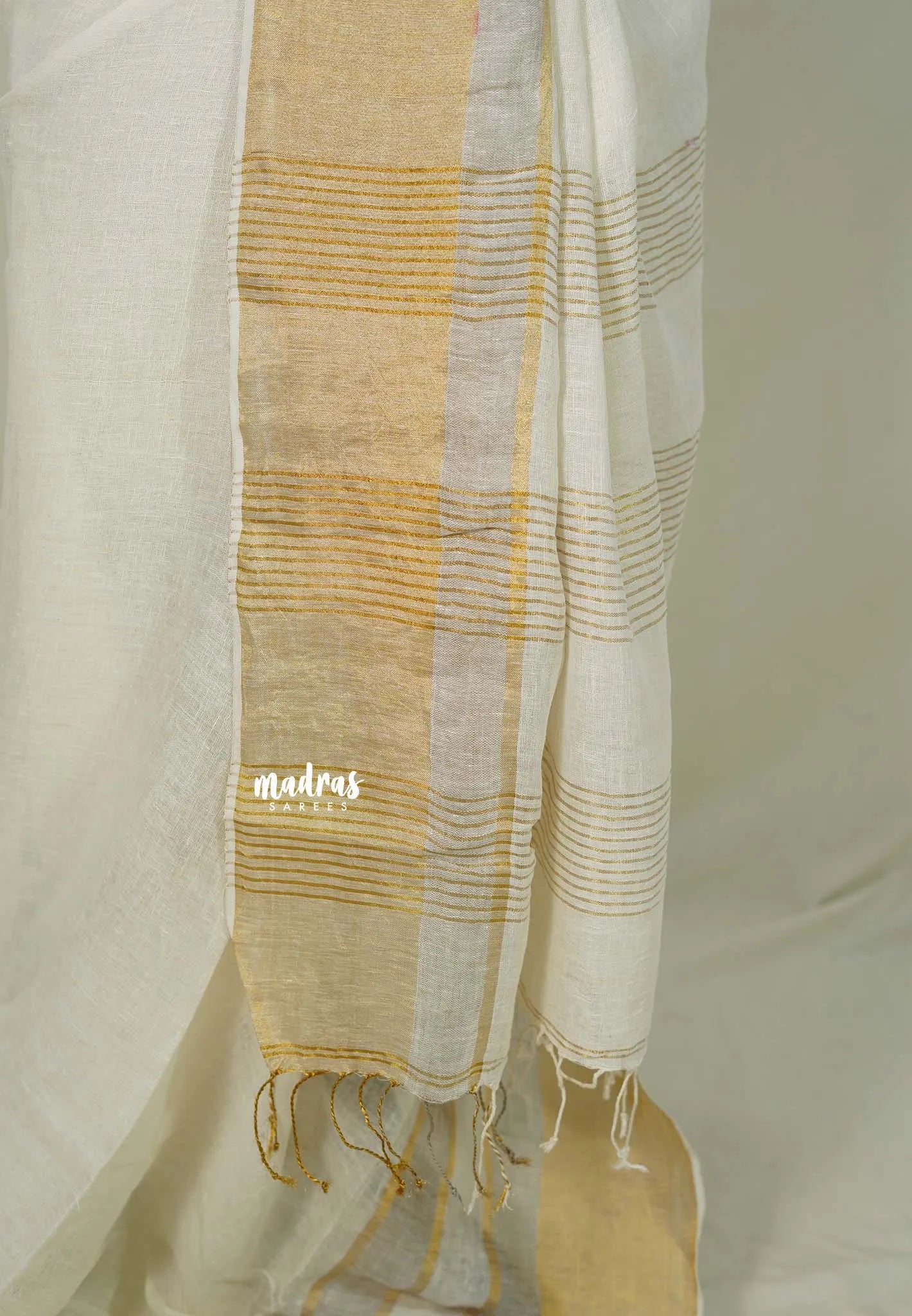(PRE-BOOKING) Ivory white - Thoolika - Organic linen hand woven with g ...