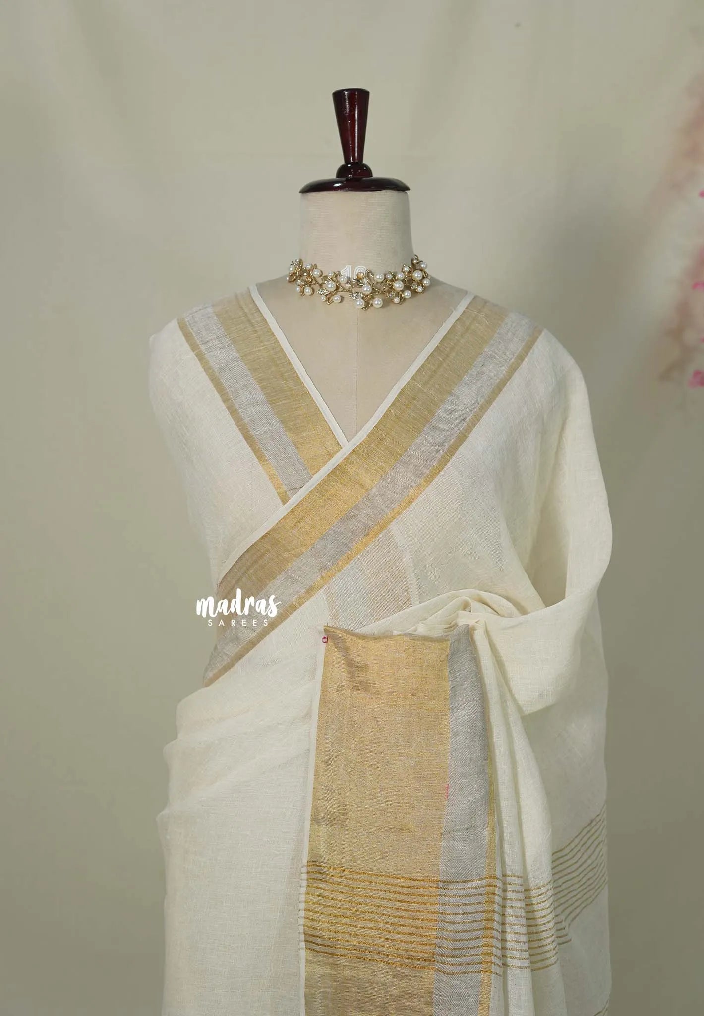 (PRE-BOOKING) Ivory white - Thoolika - Organic linen hand woven with g ...