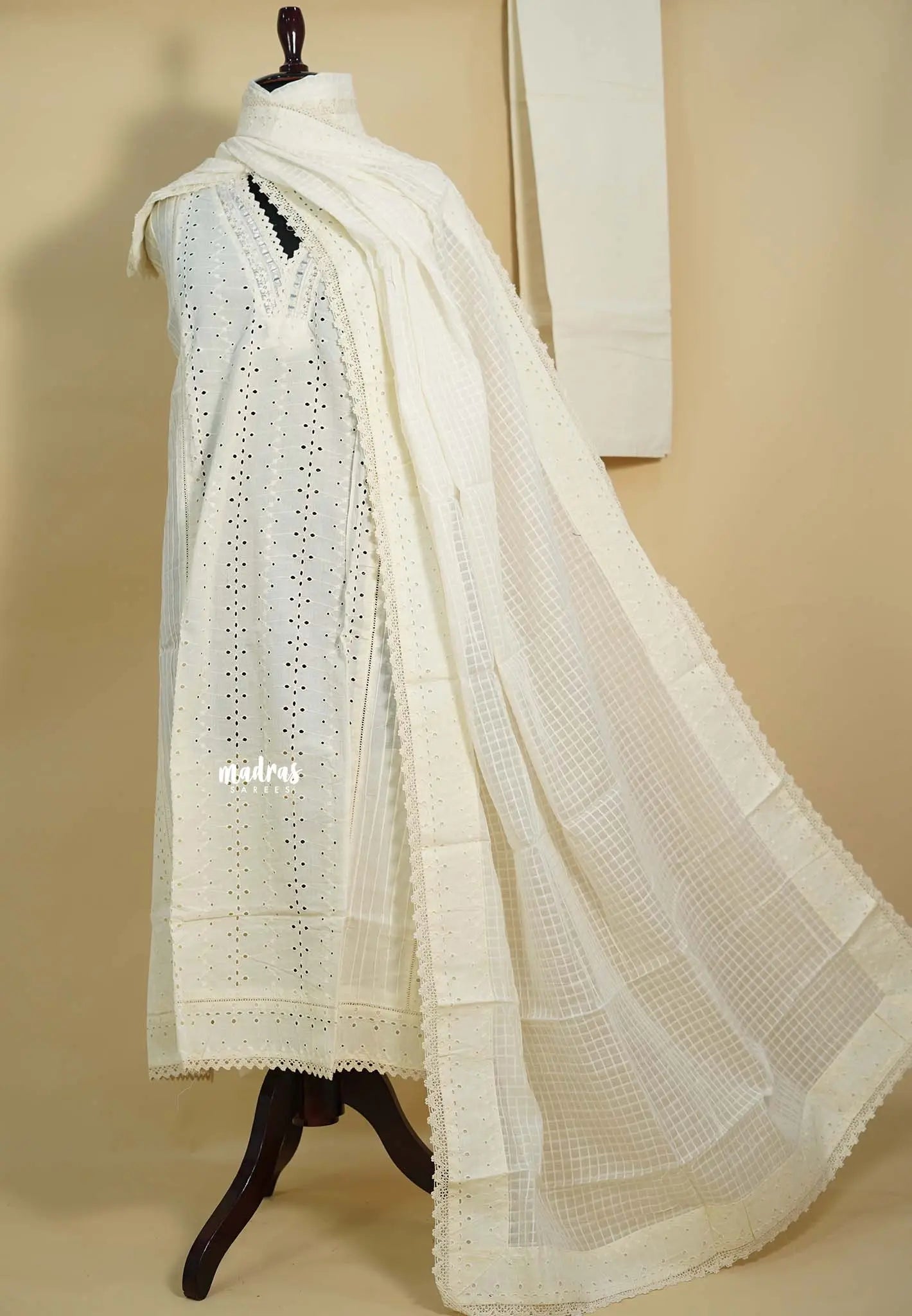 Amitha – Ivory Pure cotton hakkoba embroidery salwar suit – Madras Sarees