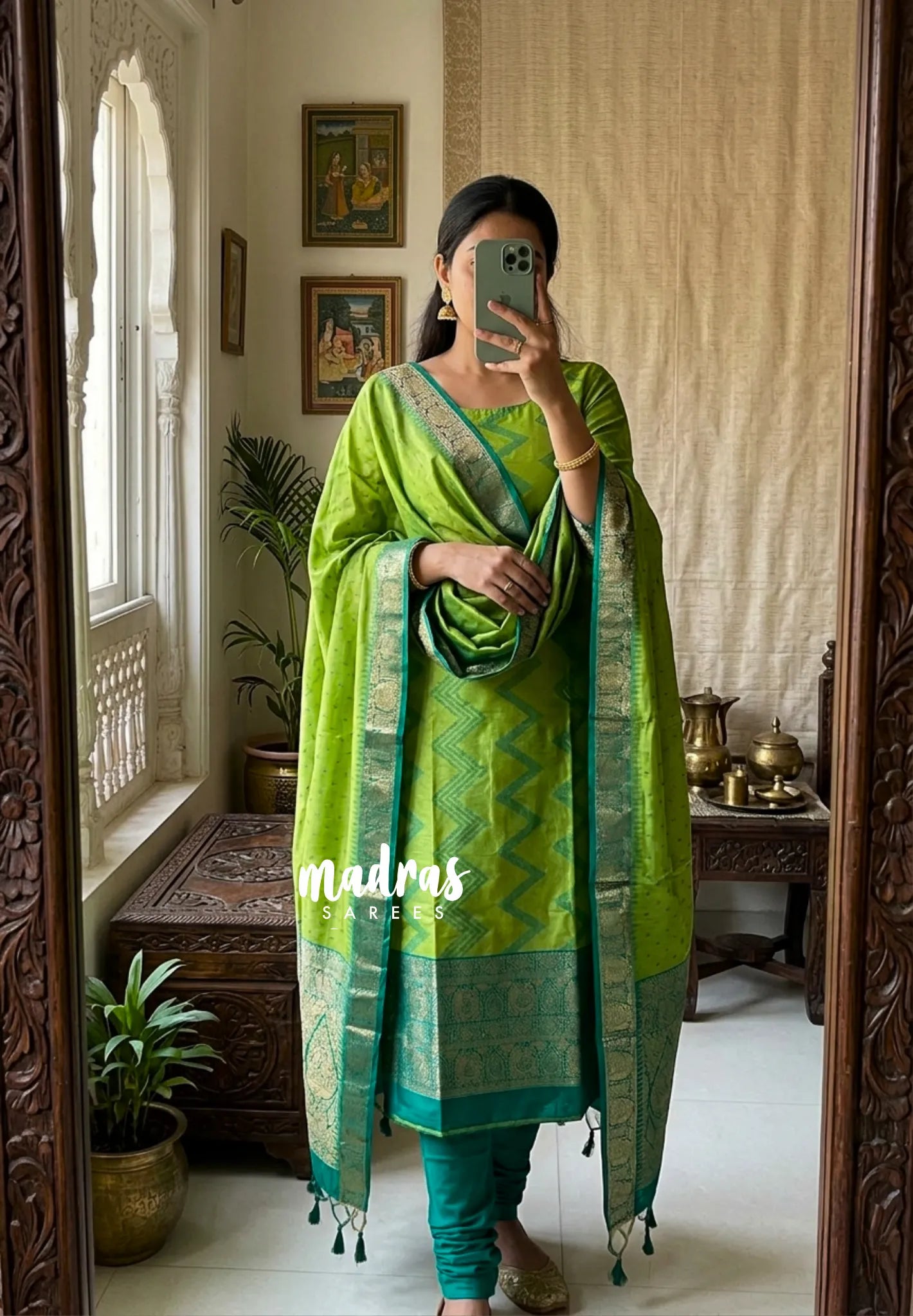 Fresh Green - Manjari Raw Silk Salwar Suit with Thread Weaving - Best ...