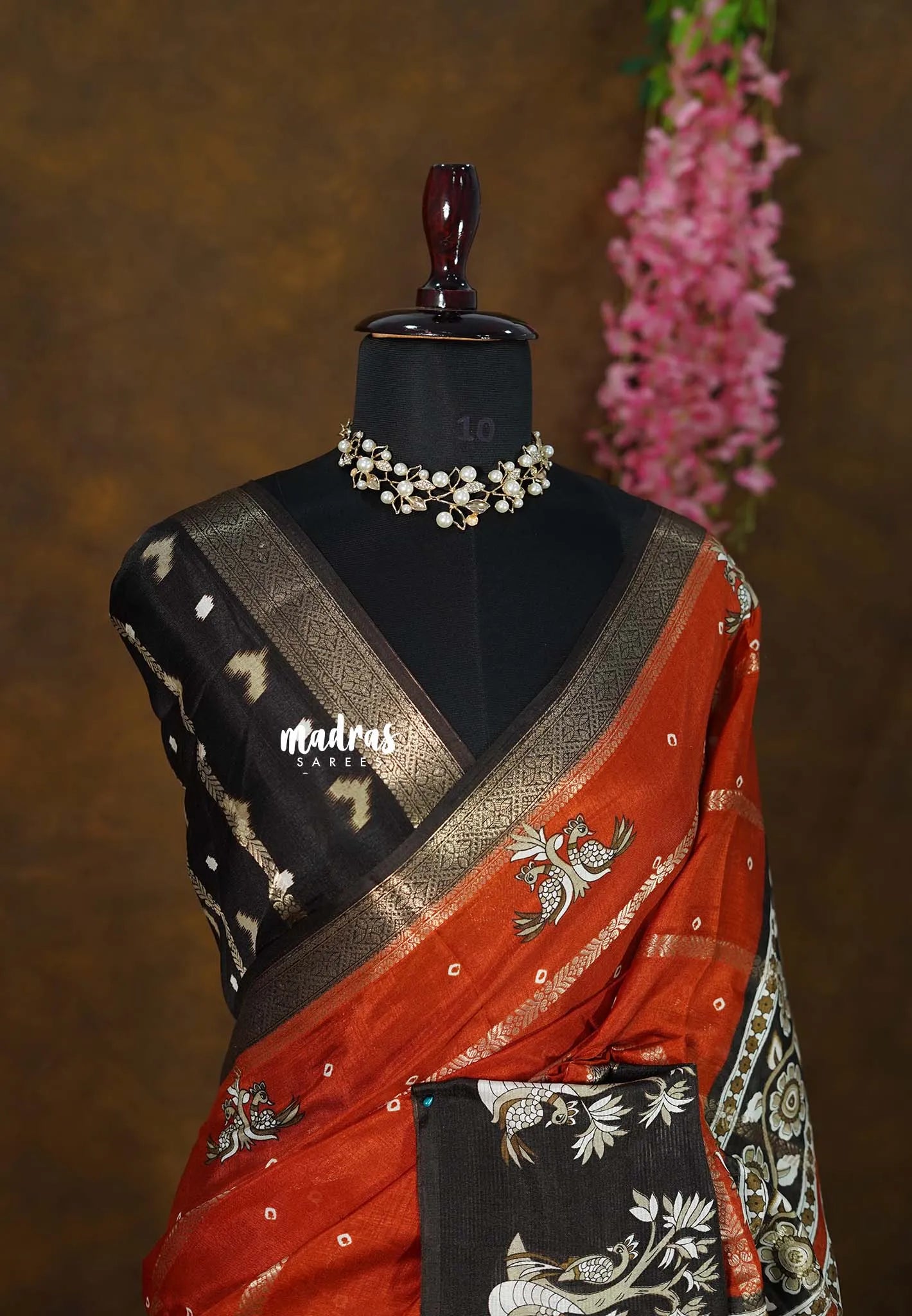 Rust Orange - Light weight Vasundra Printed silk with Tree Border - Be ...