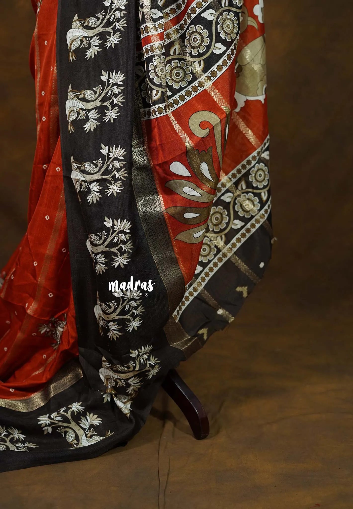 Rust Orange - Light weight Vasundra Printed silk with Tree Border - Be ...