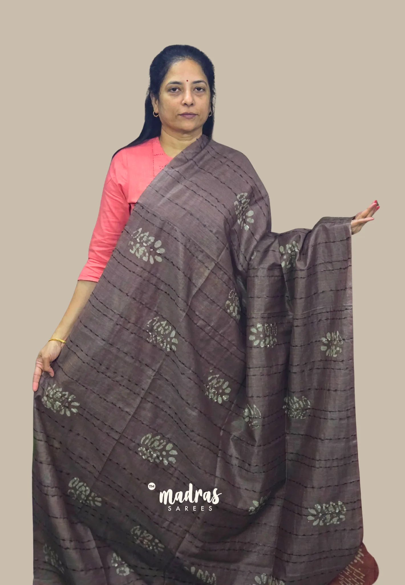 Dark Chocolate Brown - Sithara - Tussar Saree Thread Line Weaving Body ...