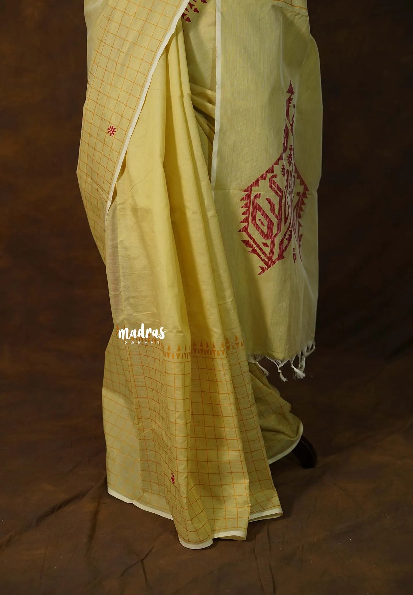 Butter Yellow - Sowmiya - Bamboo Cotton with Handblock Checks in Borde ...