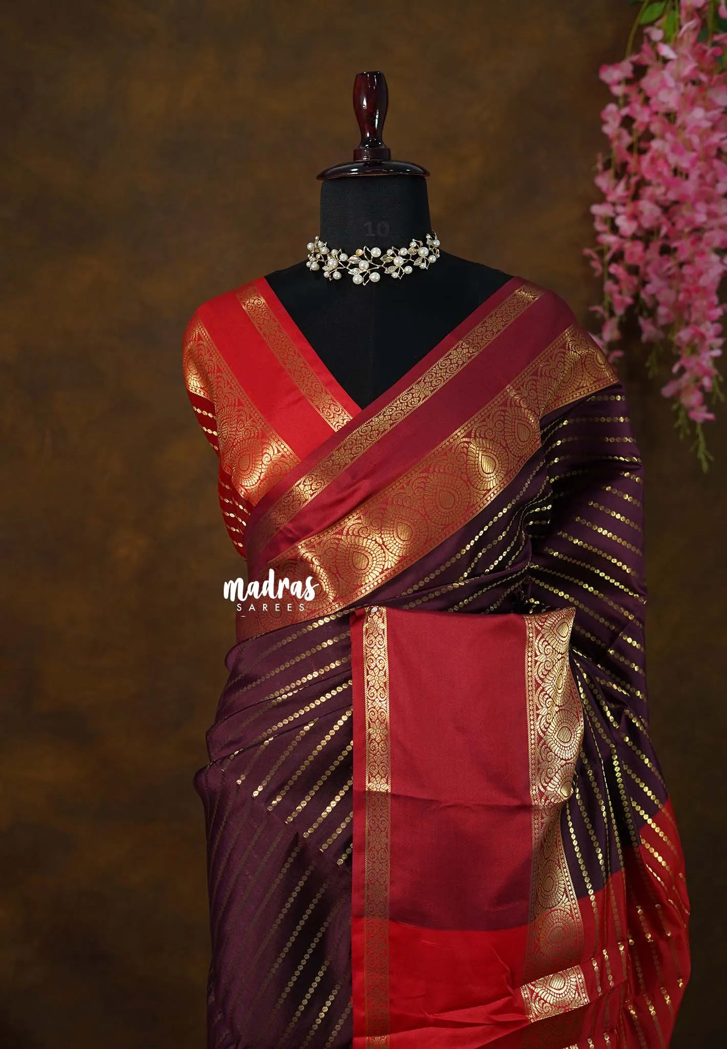 Mulberry Wine - Thendral - Kanchi semi silk with zari weaving body wit ...